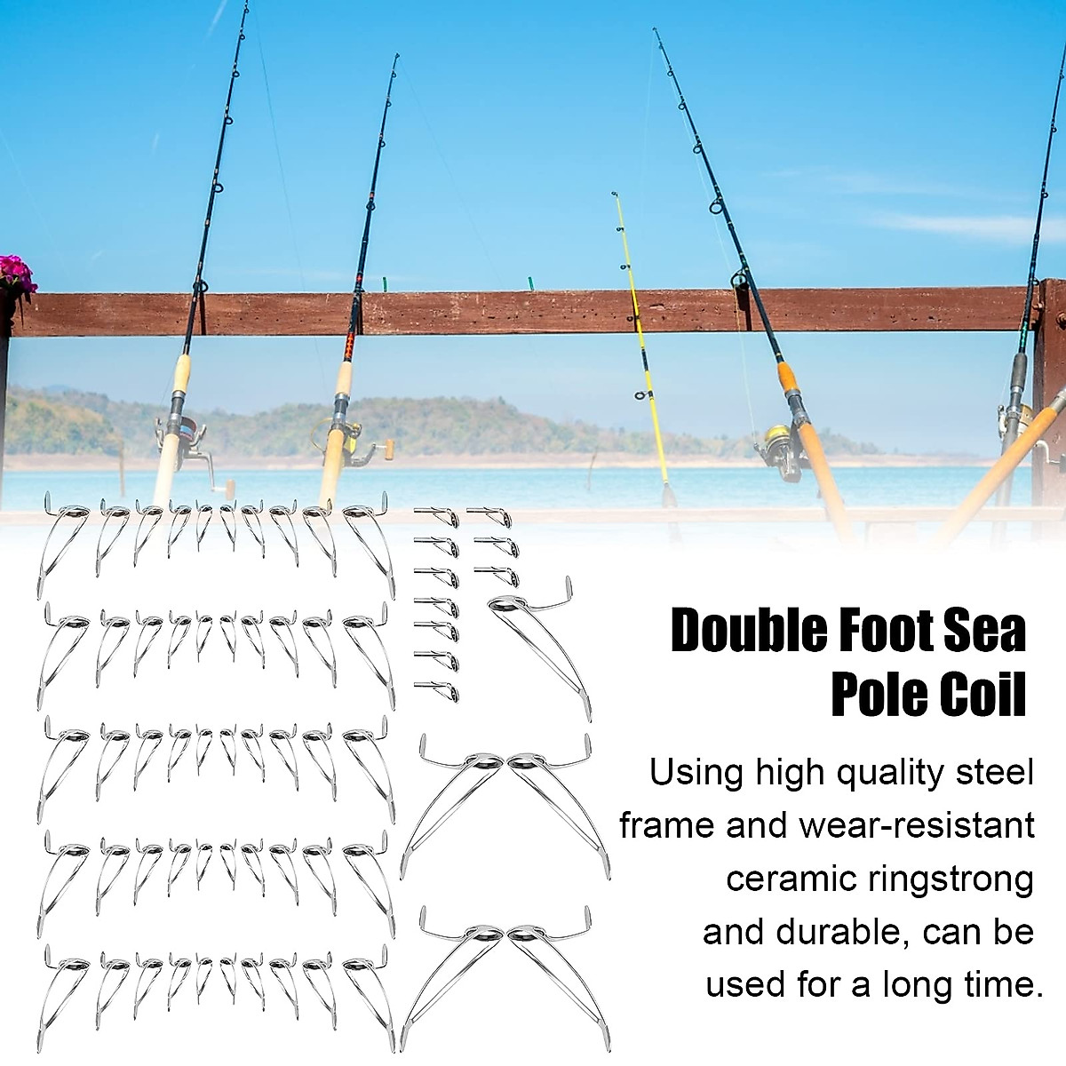 Keenso Double Foot Guide Ring Kit, 55Pcs High Carbon Steel Ceramic Double Foot Guide Ring Light Fishing Rod Tip Repair Kit Other fishing tools and accessories