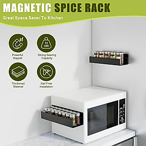 Hoenart Magnetic Spice Rack for Refrigerator, Moveable Magnetic Spice Organizer, 2 Pack Metal Strong Magnetic Shelf for Fridge and Microwave Oven, Space Saving for Kitchen (Black)
