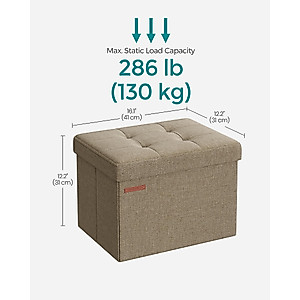 SONGMICS MAZIE Collection - Small Folding Storage Ottoman, Foot Rest Stool, 12.2 x 16.1 x 12.2 Inches, 286 lb Load Capacity, for Living Room, Bedroom, Home Office, Dorm, Light Taupe ULSF102K01
