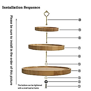 Tiered Tray ,Bamboo Farmhouse 3 Tier Serving Stand, Tiered Tray Decor with Metal Brackets Kitchen, Coffee Table, Cake and Party Round Tray