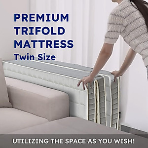 QUICKSLEEP V4 Z Cube Mattress, 5 Inch Premium Folding Mattress Bestsleep in A Box Trifold Two-Sided Foldable Floor Mattress Plush Top Firm Bottom Edge Support Euro Top High Density Memory Foam (Twin)