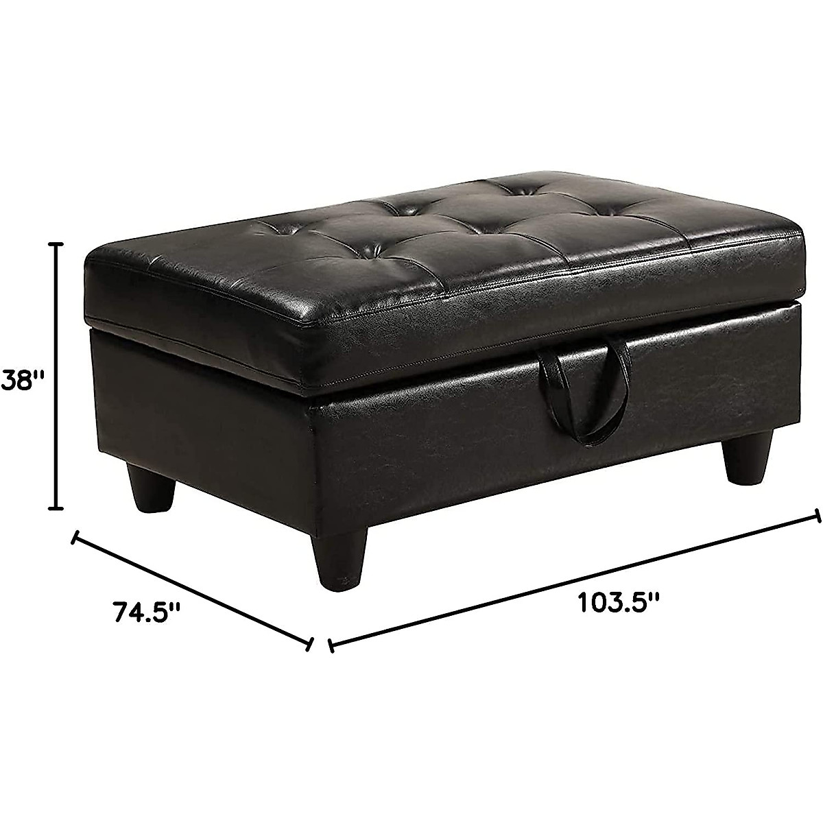 ERYE L-Shaped Corner 5 Seaters Sectional Sofa Chaise & Storage Ottoman,Modern Faux Leather Sectional&Sofa Couch with 2 Pillows for Home Office Apartment Living Room Furniture Sets, Black PU Left