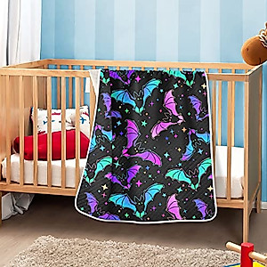 Bats Stars Unisex Fluffy Baby Blanket for Crib Toddler Blanket for Daycare with Thick and Soft Material Security Blanket for Stroller Gift Travel Decorative