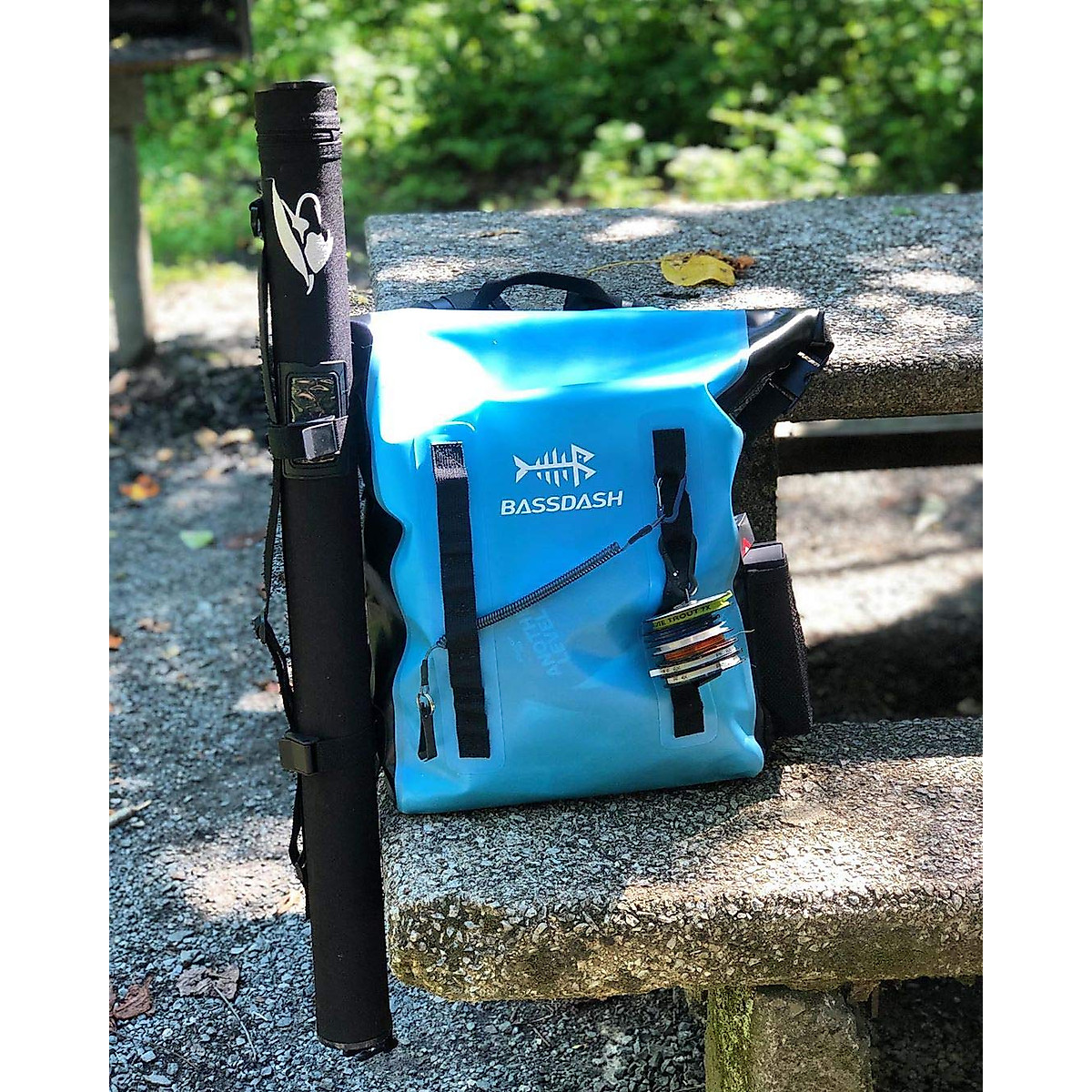 BASSDASH Waterproof TPU Backpack 24L Roll-Top Dry Bag with Rod Holder for Fishing, Hiking, Camping, Kayaking, Rafting