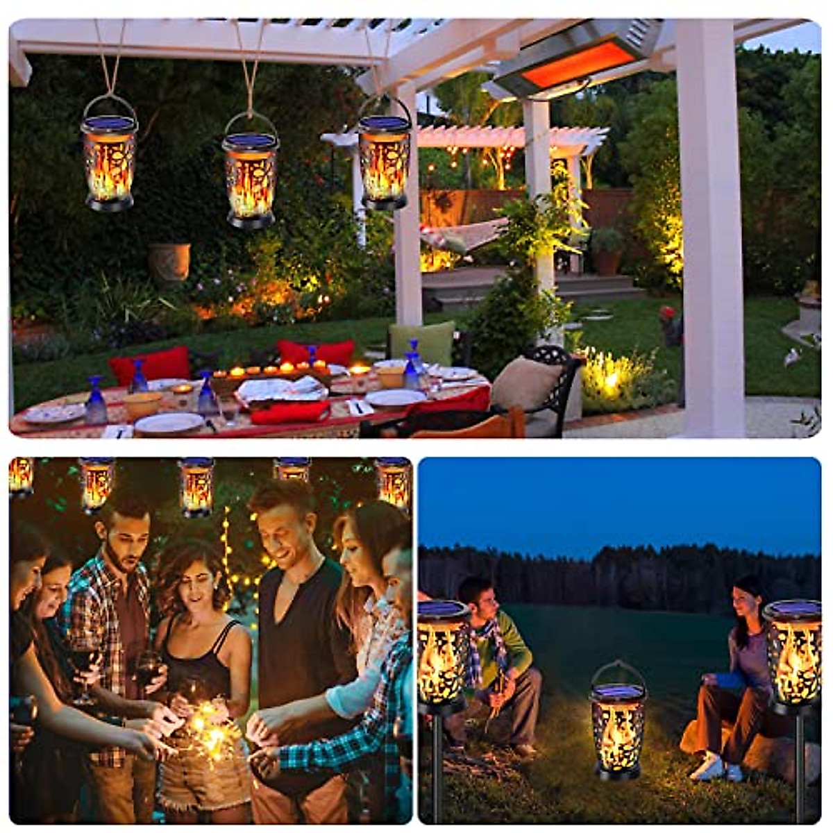 Ollivage Upgrade Hanging Solar Lanterns Outdoor Flickering Flame Solar Torches Lights Waterproof Landscape Lighting Solar Powered LED Flame Umbrella Lights for Garden Patio Yard Pathway Deck, 4P