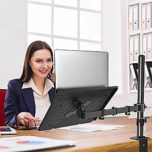 MOUNT PRO Single Laptop Mount with Tray for Laptop up to 17 inches, Holds Up to 17.6lbs, Fully Adjustable Notebook/Laptop Desk Mount Stand, Heavy Duty Laptop Arm Mount with Clamp and Grommet Base