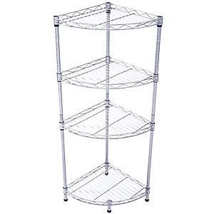 be current 4-Shelf Steel Wire Corner Shelving Unit, Small Shelf Stand, Adjustable 4 Tier Shelf, Metal Storage Shelves Oraginzer Racks for Kitchen, Bathroom, Laundry, Pantry, Closet, Silver Gray