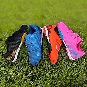 Hawkwell Boys Girls Athletic Turf Soccer Shoes(Toddler/Little Kid/Big Kid), Black PU, 6 M US