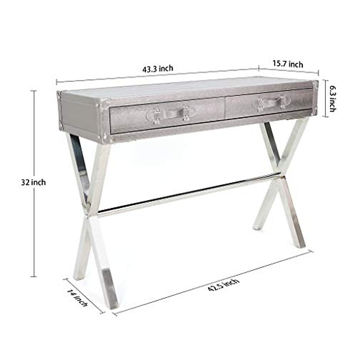 Empire Art Direct Leather Console Table, 44" x 16" x 32", Elegant Silver Faux Lizard Skin