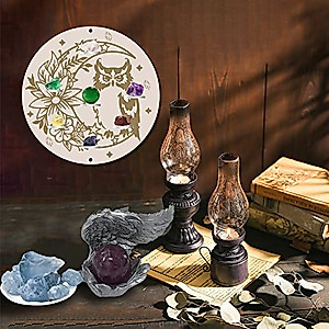 CREATCABIN Moon Small Crystal Shelf Display Owl Flower Round Wooden Crystal Holder Pendulum Floating Shelf Witch Stuff Boho for Hanging Crystals St1 Necklace Witchy Witchcraft Wall Decor 8 Inch