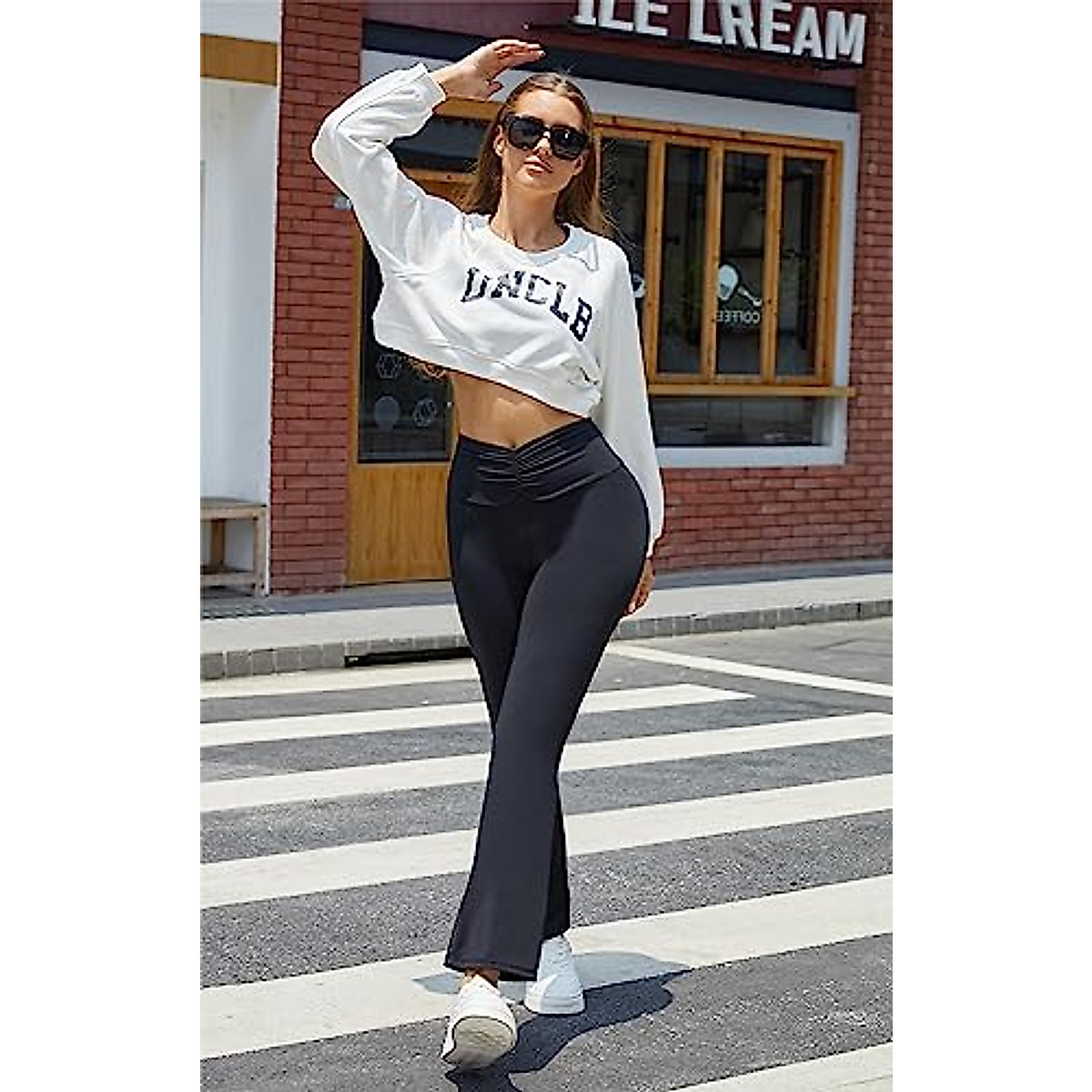 JEKAOYI Womens High Waist Ruched Flare Leggings Bootcut Tummy Control Casual Workout Yoga Pants