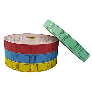 DNB 8000 Pcs Raffle Tickets - 4 Color Set of 2000 Pcs 2 x 1 Inch Single Roll Consecutively Numbered Blank Tickets - Blue/Yellow/Red/Green