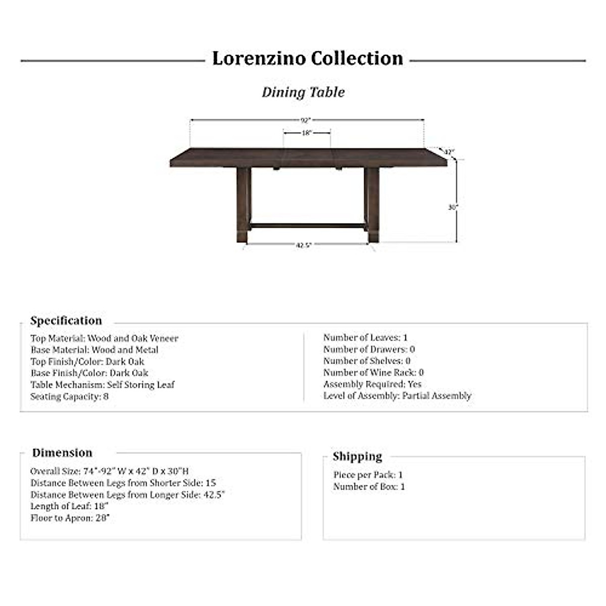 Lexicon Lorenzino 7-Piece Dining Set, Dark Oak
