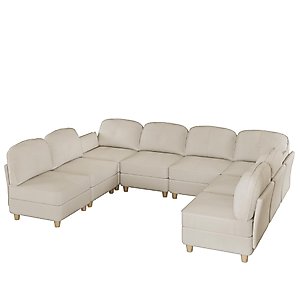 LLappuil Oversized Modular Sectional Fabric Sofa Set, Extra Large L Shaped Couch Reversible Chaise Modular Sectional Couch, 113.5 inch Width,8 Seat Modular Sofa with Storage Ottoman, Linen,Off White