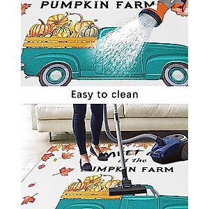 Thanksgiving Outdoor Rug, Large Floor Mat Pumpkin Truck Maple Leaf Non Slip Area Rug Rubber Backing Quick Dry Clearance Carpet for Camping Rugs, Patio, Garden, Lawn, Deck, Porch, 5' x 8'