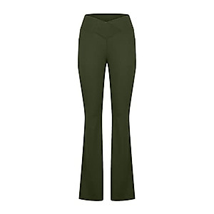 Ceboyel Women Bootcut Yoga Pants Flare V Crossover Workout Leggings High Waisted Active Sweatpants Joggers Pants with Pockets Army Green