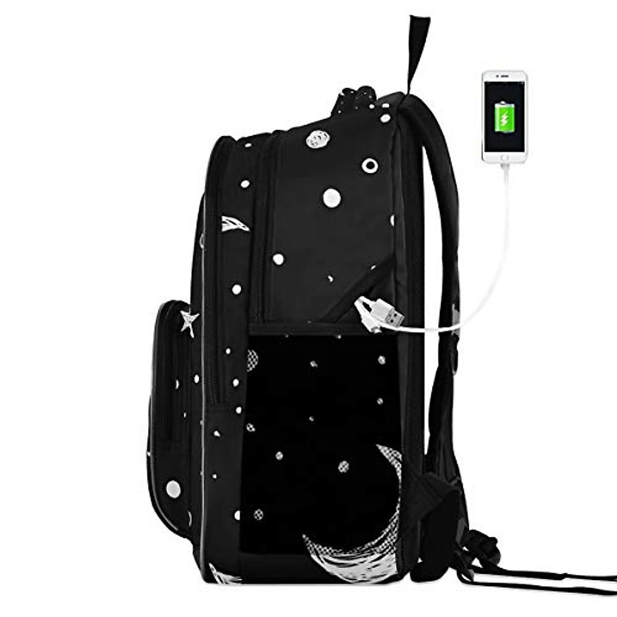 ALAZA Doodle Night Sky Moon Stars Teens Elementary School Bag Casual Daypack Book Bags Travel Knapsack Bags