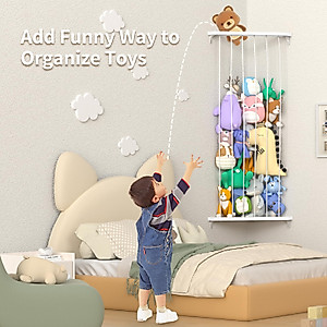 Zayysoha Stuffed Animal Storage Wood Soft Toy Shelf with Adjustable Length Large Corner Plush Toys Holder for Nursery Play Room Bedroom Kid Room