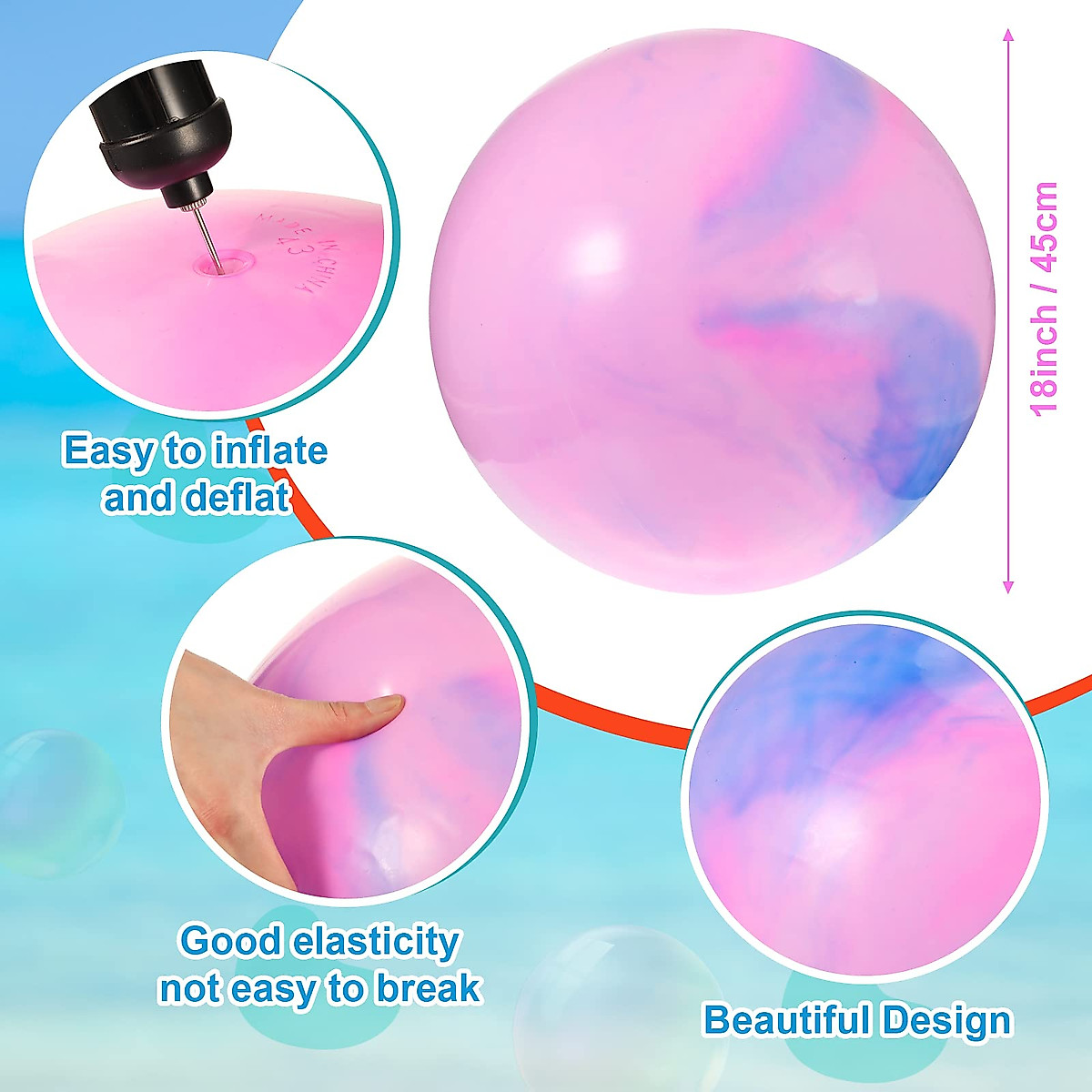 Jerify 18 Inch Fun Bouncy Balls 15 Pcs Rubber Inflatable Kick Ball Bouncing Sensory Balls with Hand Air Pump for Park Backyard Beach Indoor Outdoor Games Party Favors