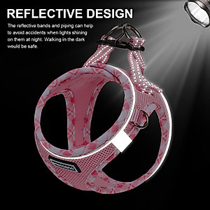 Mercano Soft Mesh Dog Harness and Leash Set, No-Chock Step-in Reflective Breathable Lightweight Easy Walk Escape Proof Vest Harnesses with Safety Buckle for Small Medium Dogs, Cats (Pink, S)