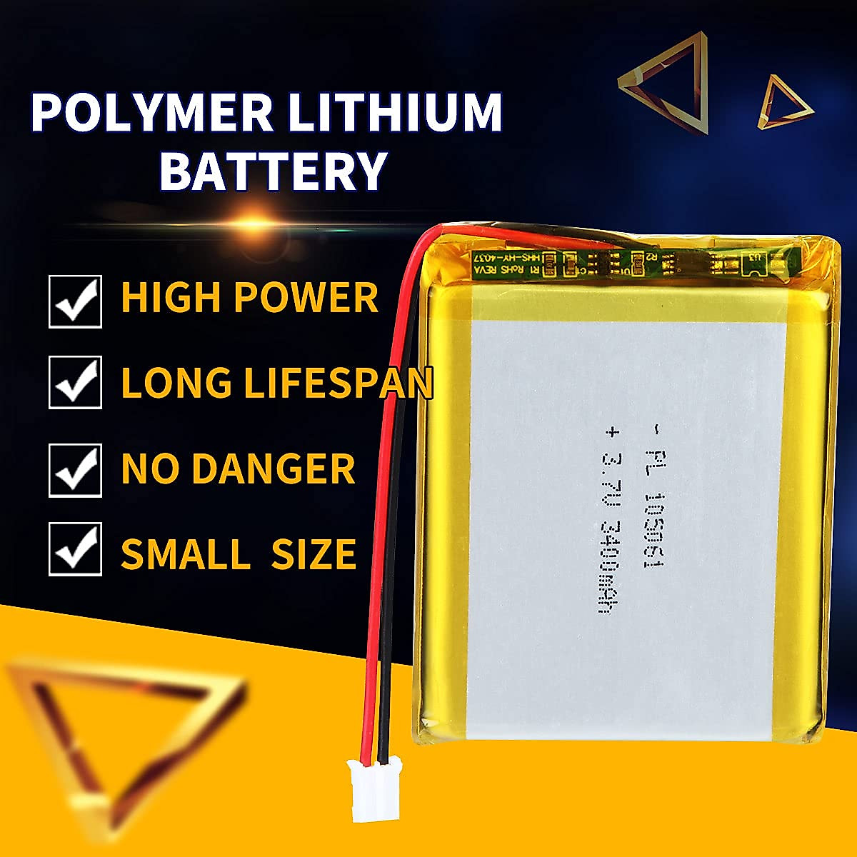 AKZYTUE 3.7V 3400mAh 105061 Lipo battery Rechargeable Lithium Polymer ion Battery Pack with JST Connector