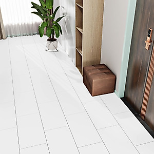 STICKEEP White Peel and Stick Floor Tile Waterproof 12&quot;x24&quot; Sheet Vinyl Flooring Peel and Stick Bathroom Floor Tile Stickers Linoleum Flooring Self Adhesive Floor Tiles Vinyl for Bedroom Kitchen 4 PCS