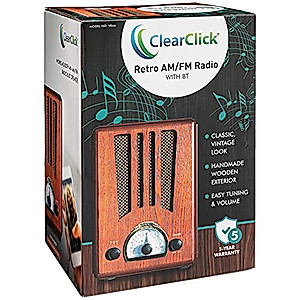 ClearClick Classic Vintage Retro Style AM/FM Radio with Bluetooth - Handmade Wooden Exterior