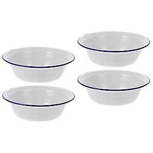 Healvian Enamel Basin 4 Pcs Enamel Bowl White Enamelware With Blue Rim Salad Serving Bowl Food Dinner Plates Vintage Flower Face Washing Basin for Camping Enamel Soup Basin