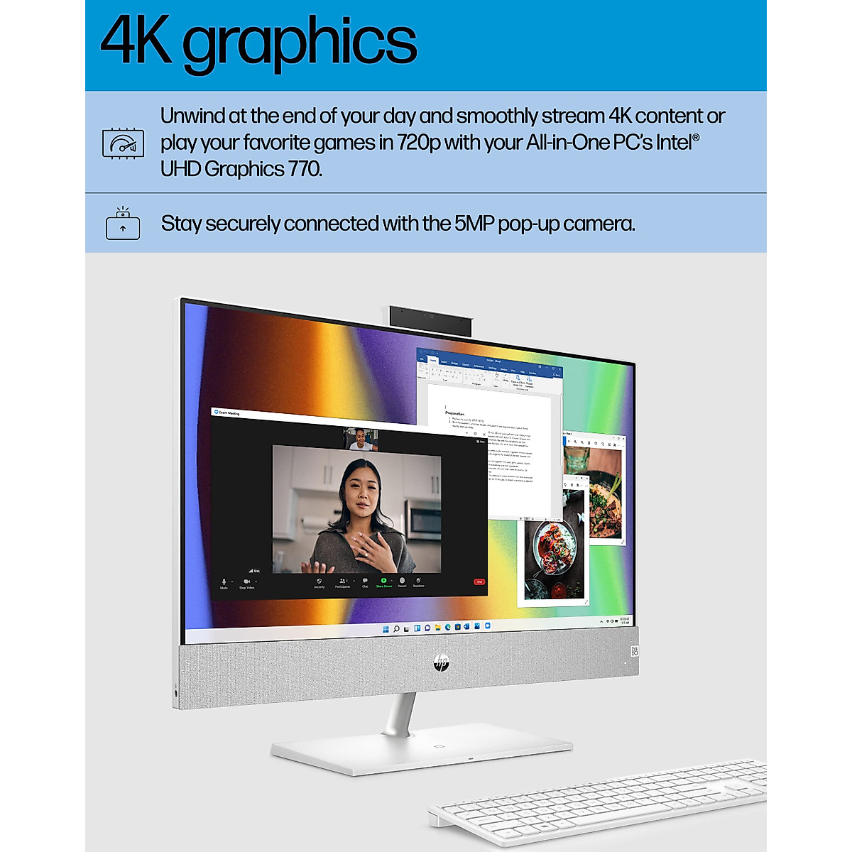 HP Pavilion 23.8 inch All-in-One Desktop PC, Intel Core i7-12700T Processor, Intel UHD Graphics 770, 16 GB Memory RAM, 1 TB 7200RPM SATA Hard Drive, Windows 11 Home (24-ca1180, Snowflake White)