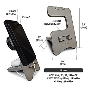 Cell Phone Wood Holder for Desk - Gray - MDF Wooden Phone Stand Compatible with iPhone, Apple Watch, and AirPods Premium Cell Phone Desk Stand Holder for Men and Women the Office Desktop Accessories