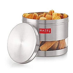 HAZEL Stainless Steel Containers Set For Kitchen Storage Transparent See Through Matt Finish Storage Jars Dabba, Set of 6, 2000 ML Each, Silver