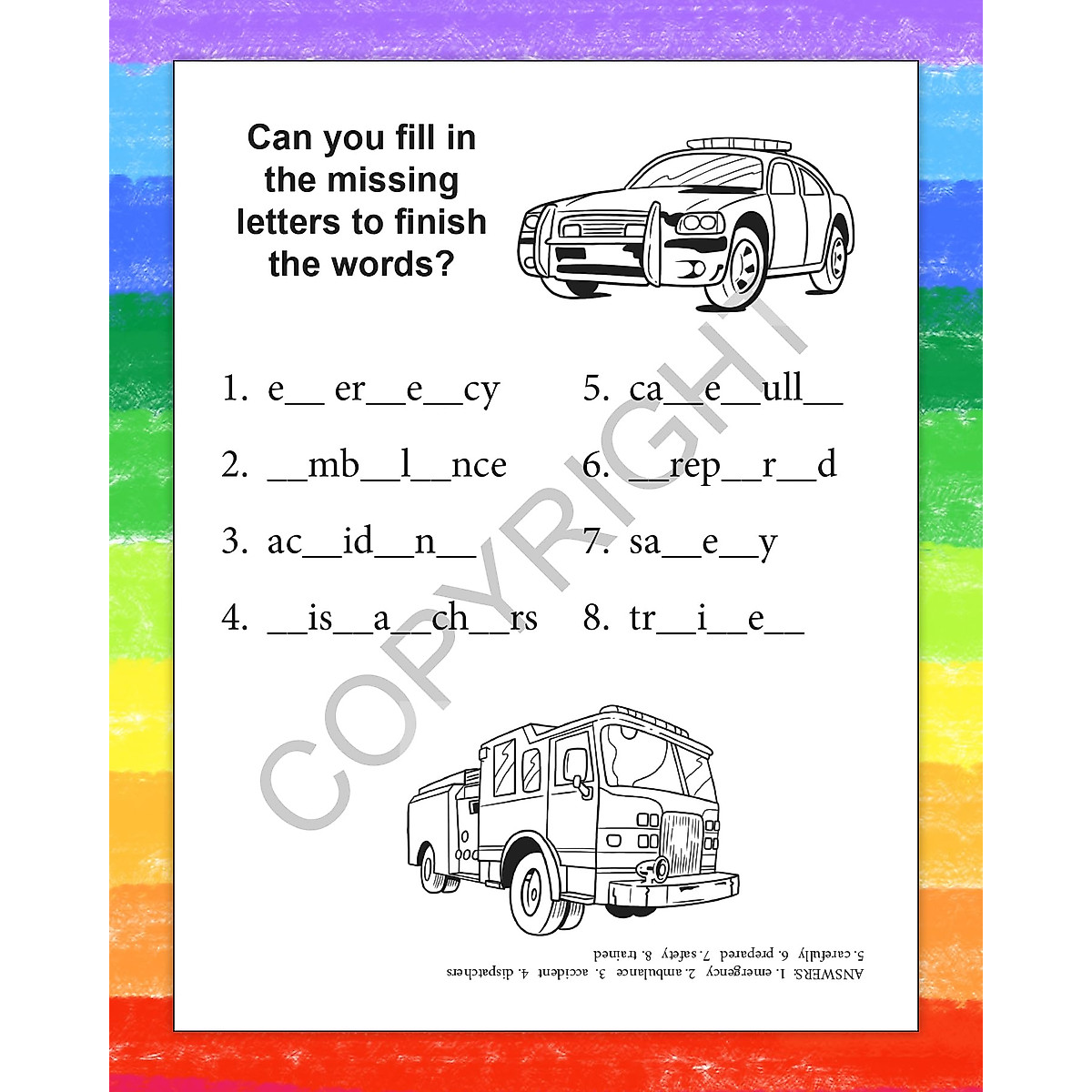 ZOCO - Emergency and Learn about 911 - Educational Coloring Books (50 Bulk Pack, With Crayons) - Police Handouts for Kids - Community Relations - Games, Puzzles, Activities