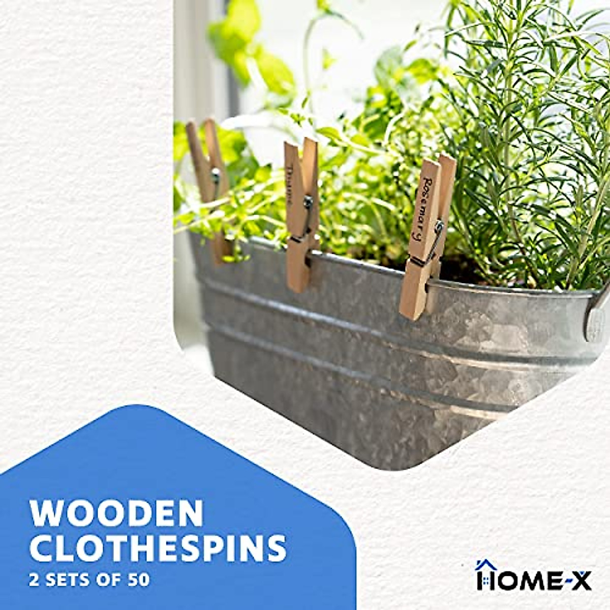 Home-X Heavy Duty Wooden Clothespins | Durable Outdoor Clothes Pins for Hanging Clothes and Drying Laundry, Set of 100