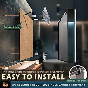 KWW LED Bathroom Mirror Cabinet with Socket & USBs, Defogger, Dimmable, 3 Color Light Makeup Mirror, Easy to Install, Wall Mounted Medicine Cabinet (32 x 28 Inch)