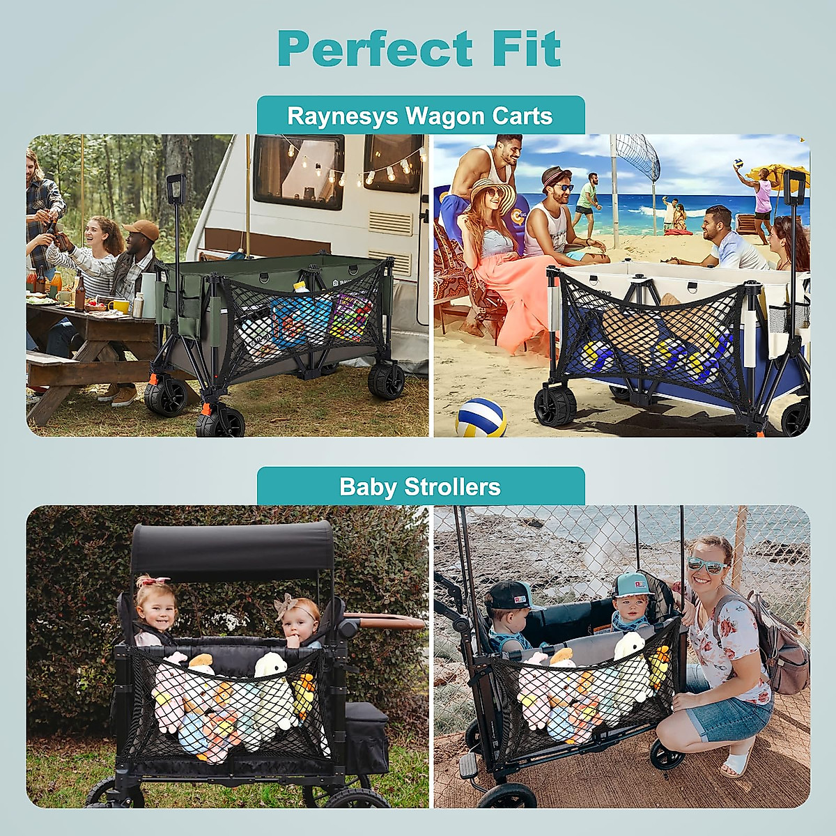 Raynesys Heavy Duty Wagon Cargo Net, Double-Layer Wagon Accessories for Beach Wagons Carts, Elastic Storage Organizer Net with Hook, 31.5in x 14.5in, 2 Pack