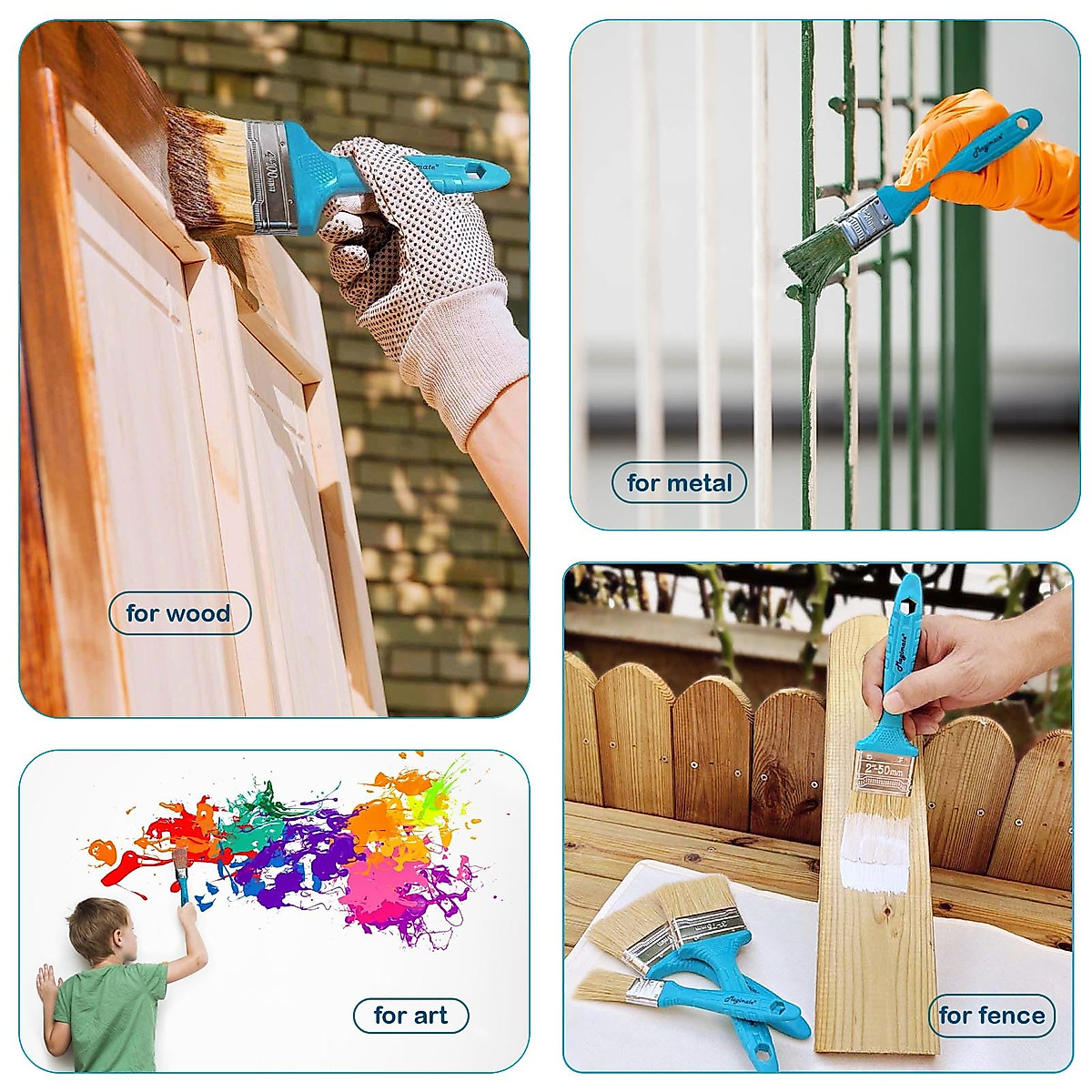 Magimate Stain Brush Set 1-inch 2-inch 3-inch and 4-inch Assortment, Bristle Paint Brush, Natural Bristle Blended with Synthetic, Chip Paint Brush Variety Staining Brushes Pack of Four