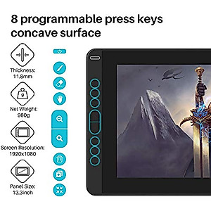 HUION KAMVAS 13 Drawing Tablet with Screen, 13.3" Full-Laminated Graphics Tablet with Battery-Free Stylus Tilt Support for Digital Art, Paint & Design, Work with Mac, PC & Mobile, Black