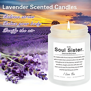 LUCKYBUNNY Soul Sister Candles Gifts, 5.5 Oz Lavender Scented Soy Candles, Best Friend Gift, Friendship Gift for Her, Funny Birthday Gift for Bestie, Sister, Friends Female