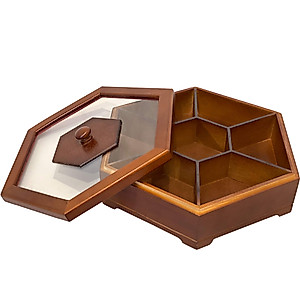 Sectional Tray for Dry Fruits Nuts Snacks with Glass Lid, Humidity proof wooden storage, Candy Box