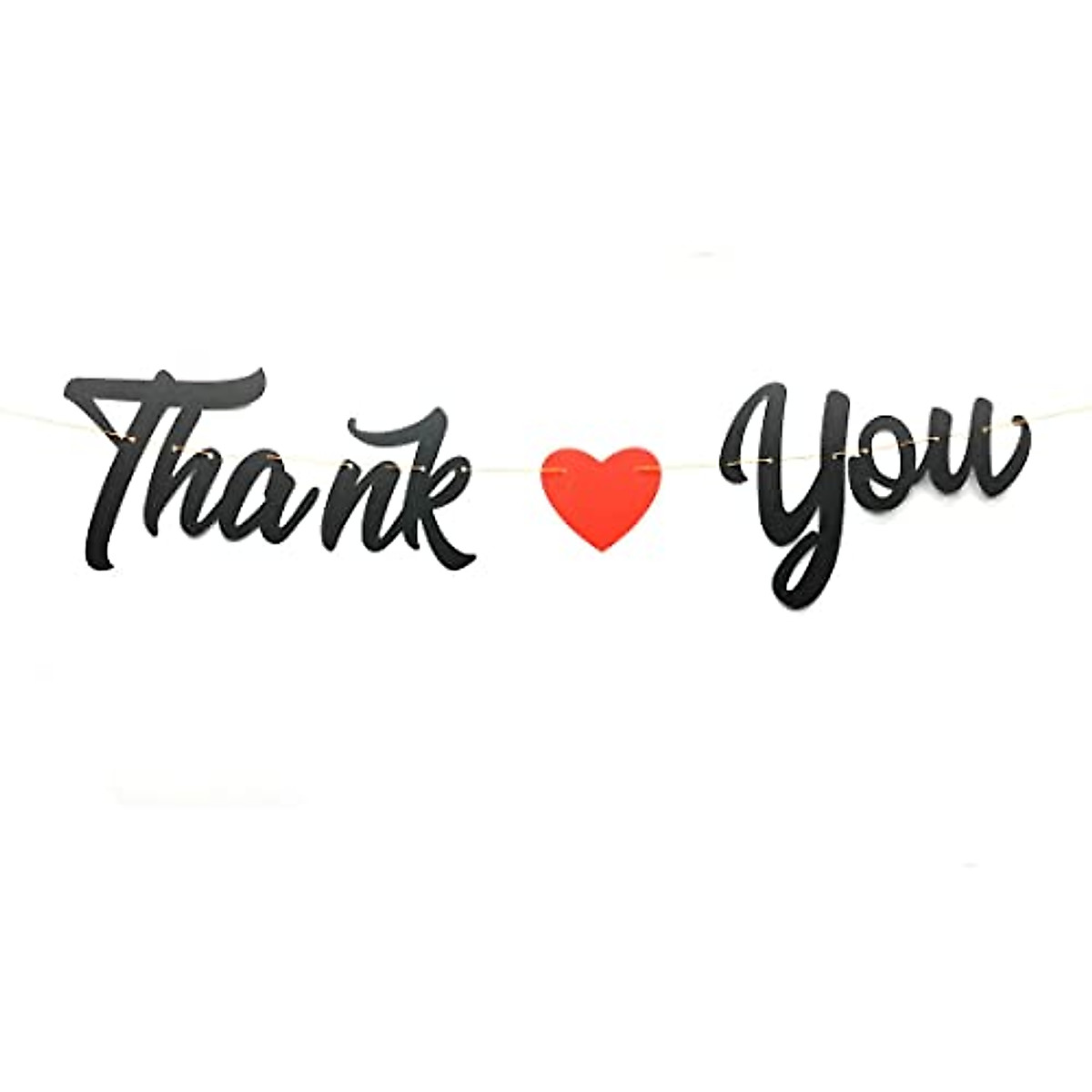 Paity Black Glitter Thank You Banner and signs for employees Engaged Wedding - Bridal Shower Bunting Thanksgiving Photo Booth Props Veterans Pre-Strung