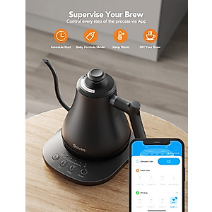 Govee Smart Electric Kettle, WiFi Variable Temperature Control Gooseneck Kettle, Pour Over Kettle and Tea Kettle, Alexa Control, 1200W Quick Heating, 100% Stainless Steel, 0.8L, Matte Black