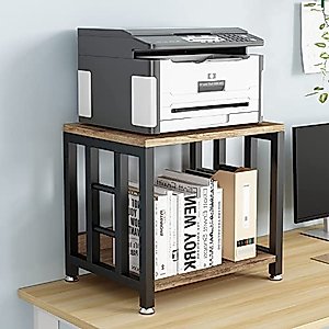 JULYSHORE Desktop Printer Stand Printer Stand with Storage 2 Tier Printer Cart for Printer, Scanner, Fax, Home Office Use by (Rustic Brown)