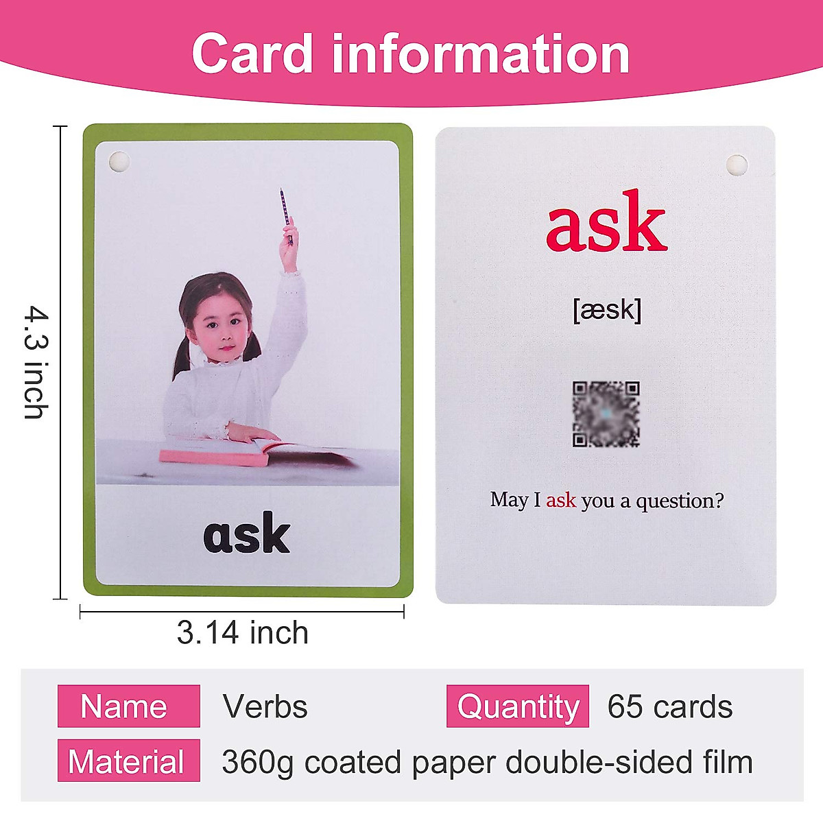 Verbs/Adjectives Flash Cards English Flash Cards Pocket Card Learning Toys for Children Pre-Kindergarten Kids Education Aids