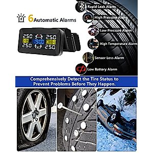 2023 Upgrade Tire Pressure Monitoring System 【Detached Bracket】 Wireless Solar TPMS Monitor System Accuracy 0.01Bar Installed on Windowshield Real-Time Display 22-87 PSI for Car RV SUV