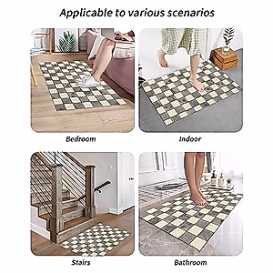 Front Entrance Floor Mats, Non Slip Bathroom/Kitchen Mat Absorbent Durable Small Rugs, Geometric Classic Squares Retro Tiles Pattern Door Mat Indoor/Outdoor Carpet Shoes Scraper 18x30 inch