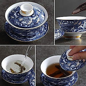 Woonsoon Jingdezhen Chinese Gaiwan Handmade 6oz/170ml China Blue and White Porcelain Gaiwan Kungfu Teacup Traditional Chinese Teaware Tea Set