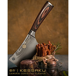 KESSAKU Mini Meat Cleaver Butcher Knife - 4.5 inch - Samurai Series - Heavy Duty - Razor Sharp Kitchen Knife - Forged 7Cr17MoV High Carbon Stainless Steel - Wood Handle with Blade Guard
