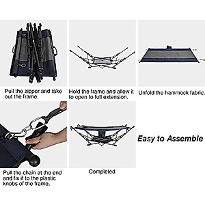Lineslife Portable Hammock with Stand, Collapsible Foldable Hammock Includes Removable Pillow, Storage Net, Side Pocket with Cup Holder for Camping Beach Patio Travel