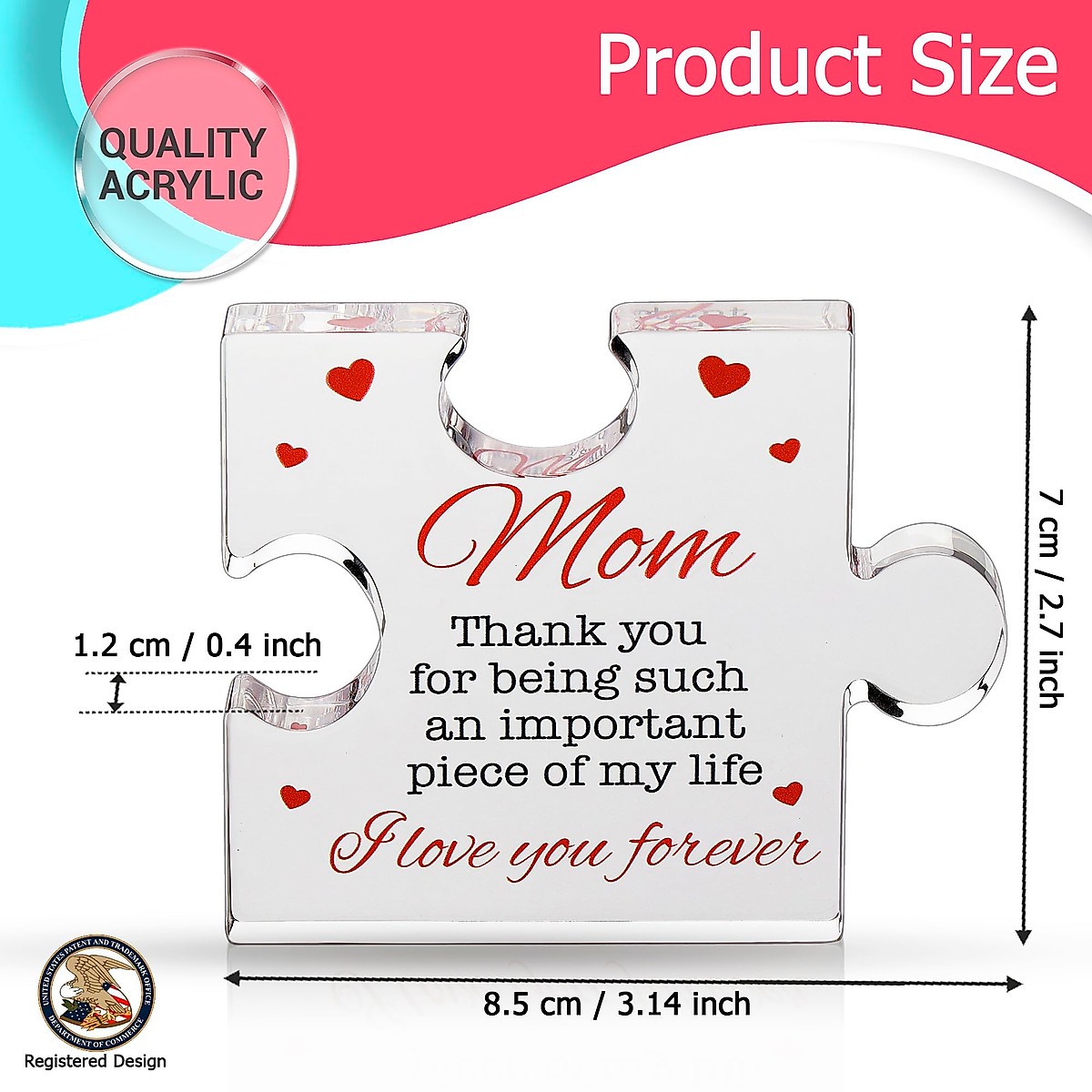 Birthday Gifts for Mom - Engraved Acrylic Block Puzzle Mom Present 4.1 x 3.5 inch - Cool Mom Presents from Daughter, Son, Dad - Heartwarming Mom Birthday Gift, Christmas
