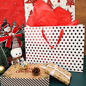 Moretoes 5 Pack Large Gift Bags With Tissue Paper 16" Foil Dot Paper Gift Bags for Valentine's Day, Birthday, Wedding, Holiday (Gold, Rose Gold, Blue, Red, Grey Metallic Dots)